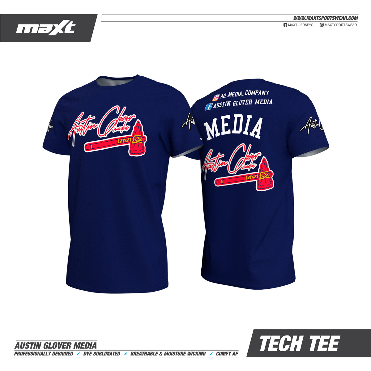 Austin Glover Media - Atlanta Brave - Maxt Tech Tee – Maxt Sportswear